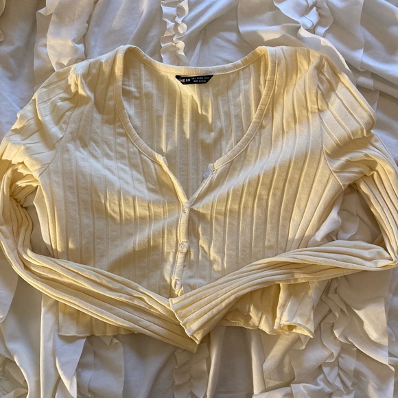 SHEIN | Tops | Shein Yellow Crop Button Top | Poshmark
